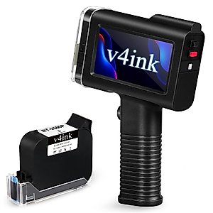 v4ink BENTSAI Portable Water Soluble Handheld Inkjet Printer BT-HH6105B1 with 4.3 Inch LED Touch Screen Mobile Inkjet Coder 0.09-0.5 Inch Print Height for QRCode Barcode Date Logo Text
