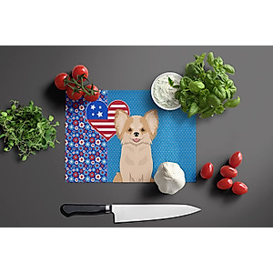 Caroline's Treasures WDK5165LCB Longhaired Gold and White Chihuahua USA American Glass Cutting Board Large Decorative Tempered Glass Kitchen Cutting and Serving Board Large Size Chopping Board