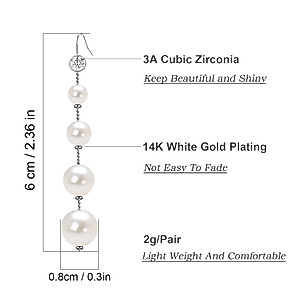 Long Pearl Earrings for Women 14K Gold Plated Pearl Dangle Earrings Hypoallergenic Elegant Gold Pearl Tassel Earring