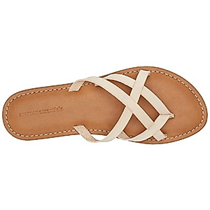 Amazon Essentials Women's Strappy Slide Flat Sandal, Light Beige, 8