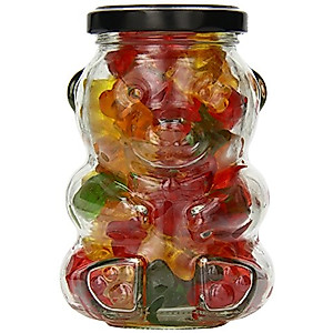 Nakpunar 9 oz Glass Bear Jars with Lids for Honey, Candies, Piggy Banks (3, Gold)