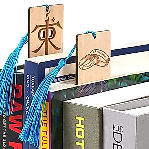 10 Pieces Bookmark Wooden Bookmark Craft, Lord of Rings Themed Hobbits Bookmarks Set with Silk Tassel, Handmade Wooden Carving Book Mark for Women Men Teens