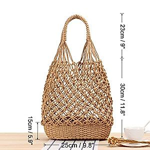 NIBD Women's Beach Straw Handbag Woven Tote Fishing Net Beach Bag Large Capacity Mesh Rope Combination Handbag (A)