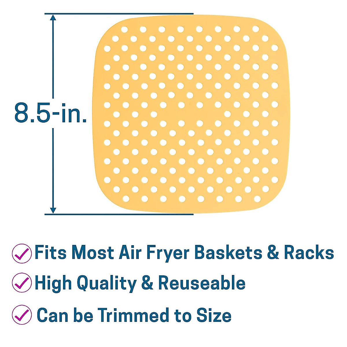 Air Fryer Silicone Liners, Non-Stick, Easy Clean, Reusable Air Fryer Liner Mats Accessories 8.5” SQUARE (2-Pack) “FUZZY PEACH” Fits most air fryer models