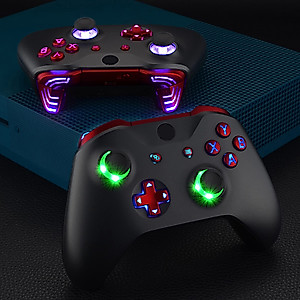 eXtremeRate Multi-Colors Luminated Dpad Thumbsticks Start Back ABXY Action Buttons, Scarlet Red Classical Symbols Buttons DTFS (DTF 2.0) LED Kit for Xbox One S & X Controller - Controller Without