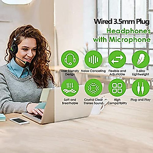 Wensdo Bulk Headphones with Microphone for Classroom 10 Pack, 3.5mm Wired Kids Headphones Office Headset for School Students Children and Adult (10 Pack)