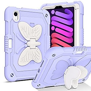BENTOBEN iPad Mini 6 Case, 2021 iPad Mini 6th Generation Case with Pencil Holder 2 in 1 Heavy Duty Rugged Shockproof Kickstand Hybrid Bumper Protective Girl Women Boy Mini 6 Tablet Cover,Purple Design