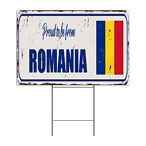 Autravelco Proud to Be from Romania Yard Lawn Sign 12x18 Inch Flag Sports Bar Party Events Personalized Lawn Sign for Rent House Lawn Yard Decorations