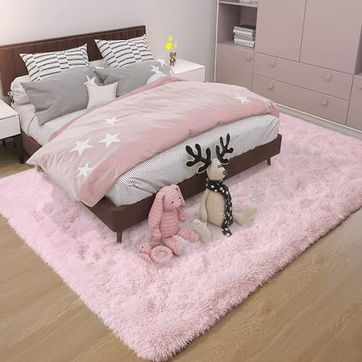 Unirea Soft Shag Area Rug for Bedroom Living Room, 4x6 Pink Fluffy Rugs Plush Carpet, Thick Long Fur Fuzzy Rug for Indoor Kids Nursery Girls Room Classroom Home Decor Floor Aesthetic