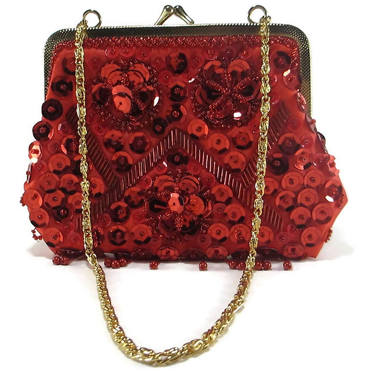 Women clutch sequins evening purse bag for Cocktail Party Prom Wedding Banquet (Red)