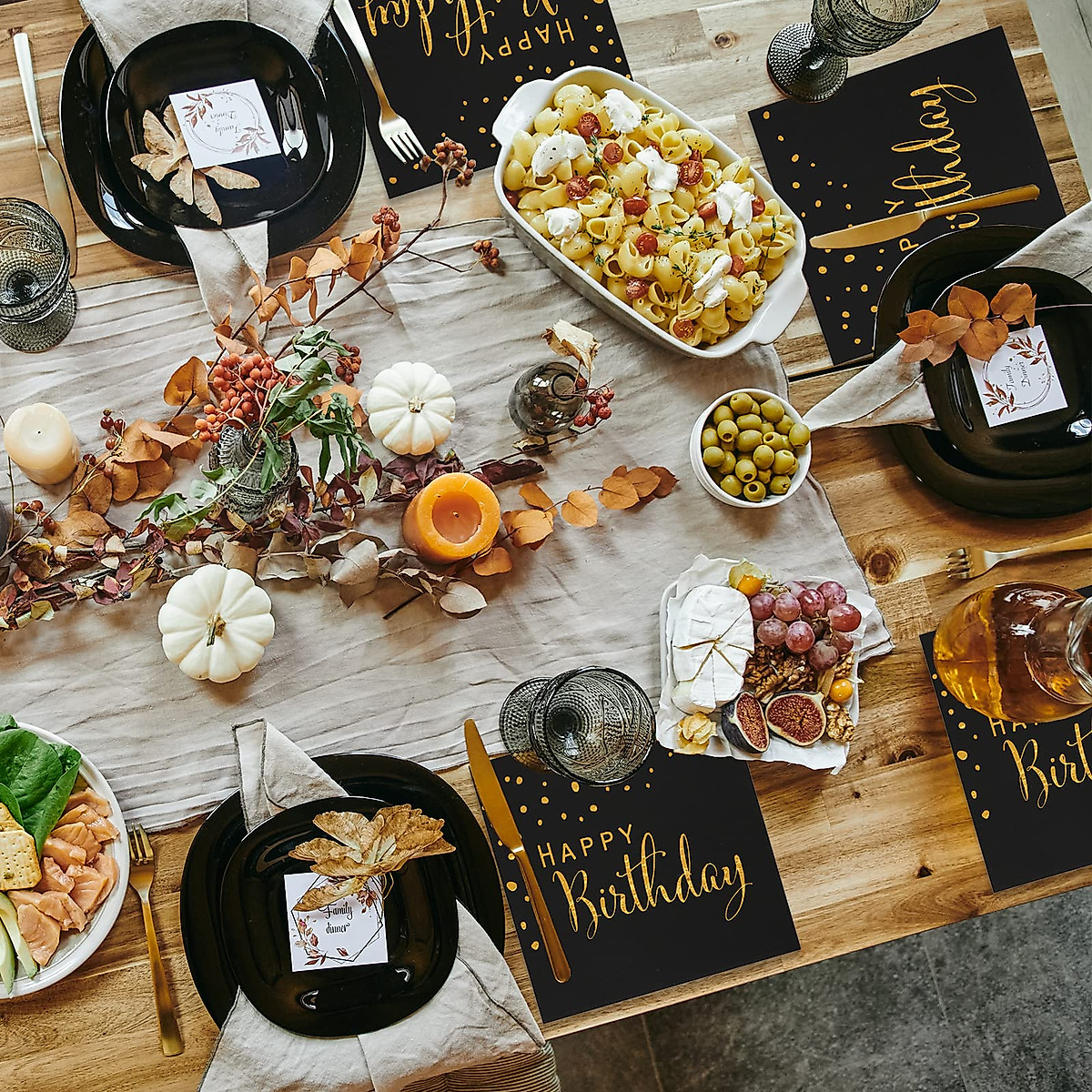 DYLIVeS Happy Birthday Napkins, Black and Gold Foil Dots Napkins Disposable Paper Napkins for Dinner Picnic Cocktail Birthday Party Supplies Decorations for Boy Man, 6.5 x 6.5 Inch (Pack of 50)