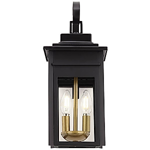 Franklin Iron Works Bransford Rustic Farmhouse Outdoor Wall Light Fixture Black 2-Light 17" Clear Glass Shade for Exterior Barn Deck House Porch Yard Patio Outside Garage Front Door Garden Home