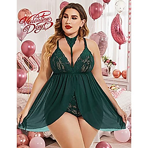 Avidlove Women's Lingerie Lingerie Lace Babydoll Sexy Sleepwear (Dark Green, Large)