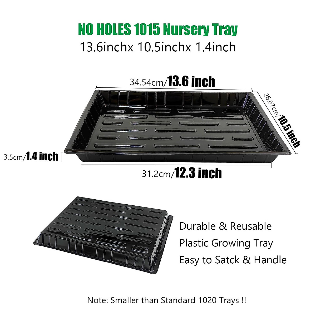 RooTrimmer Grow-Green 10-Pack Microgreen Seed Starter Grow Trays for Seedlings, Shallow Seeding Germination Flats Non Standard 1015 Tray no Holes Plant Sprouter Propogation Tray