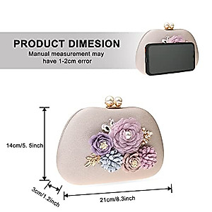 Rkrouco Evening Bag for Women, Flower Wedding Evening Clutch Purse Satin Floral Clutch Bag-Champagne