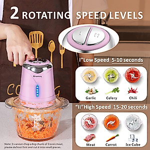 Food Processor 6000mAh Cordless Vegetable Chopper with 5 Cup Glass Bowl, Electric Garlic Meat Choppers BPA-free Baby Food Processors Blender Small Kitchen Mixer Mincer with 4 Blades, 2 Speeds (Pink)