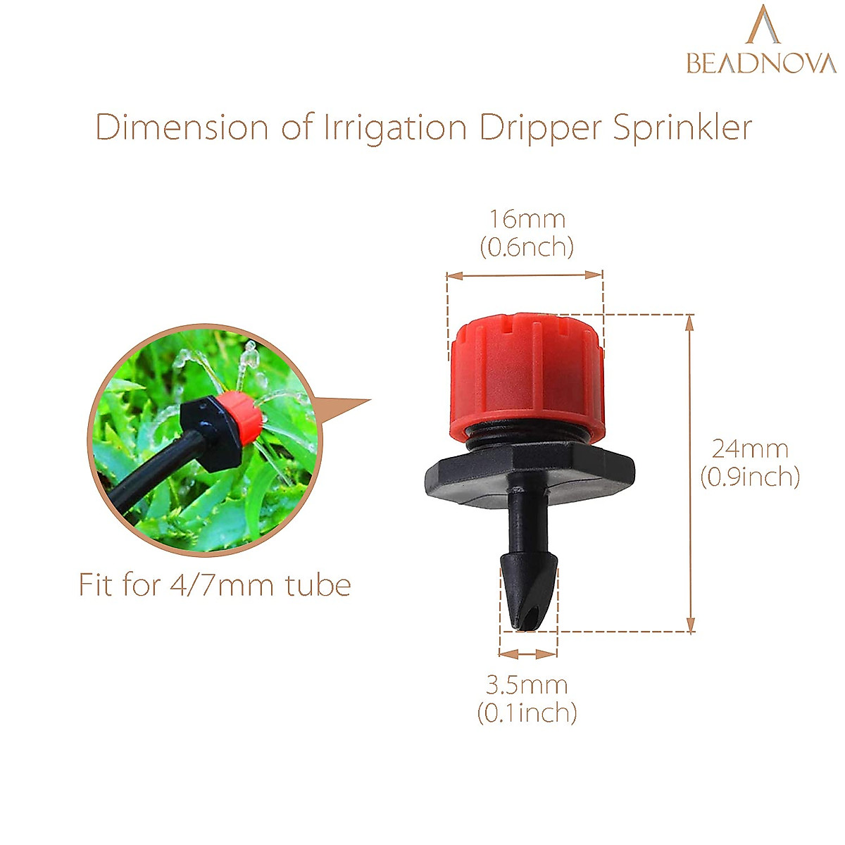 BEADNOVA Drip Emitter 150 Pcs 360 Degree Drip Line Emitter Adjustable Dripper Emitters for Drip Line 1/4 Inch Irrigation Tube Watering System Gardening (Red)
