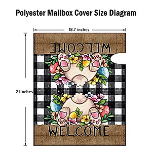 FBCOO Welcome Easter Bunny Rabbit Mailbox Cover Magnetic Standard Size 21" x 19", Eggs Buffalo Plaid Check Decorative Post Letter Box Wrap Decor Funny Farmhouse Garden Yard Outdoor Decoration