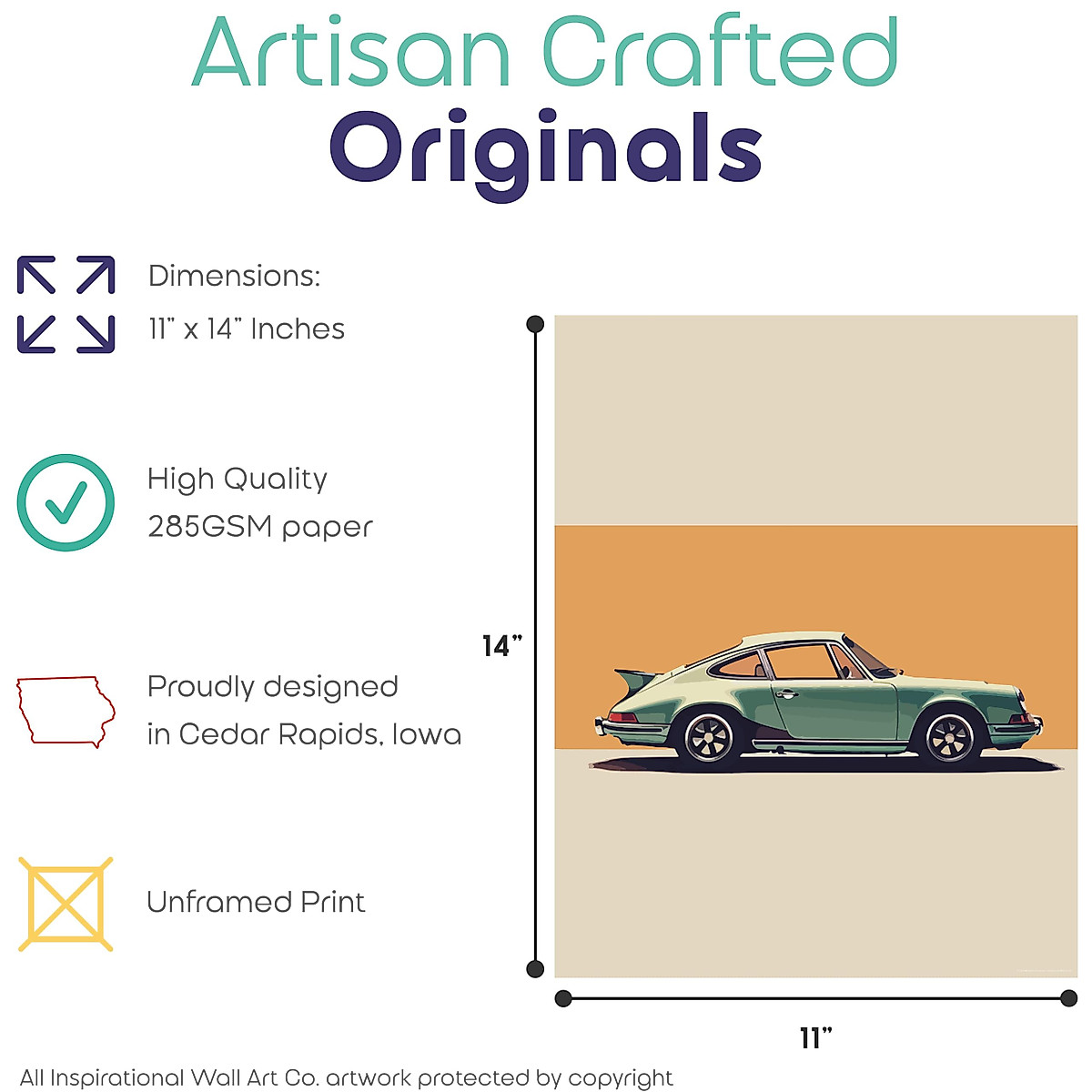 Inspirational Wall Art Co. - Power | 2023 Porsche 911 - Car Posters for Boys Room - Car Wall Decor - Car Room Decor - Car Posters for Men | 11x14 Inches Unframed