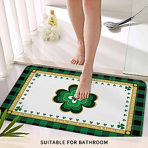 St. Patrick's Lucky Day Clovers Shamrock Doormat Rugs Outdoor/Indoor Green Green Buffalo Check Plaids Non-Slip Entrance Welcome Mat for Front Door/Bathroom/Kitchen/Bedroom/Patio/Entryway,18"x30",