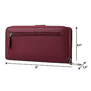 Arrow Dancer Women's 100% Leather Wallet RFID Blocking Girls Best Choice Designer Phone Holder Clutch Travel Purse Wristlet Ladies Clip Bifold Zipper Buckle 15+ Handy Money Card ID Slots (Maroon)