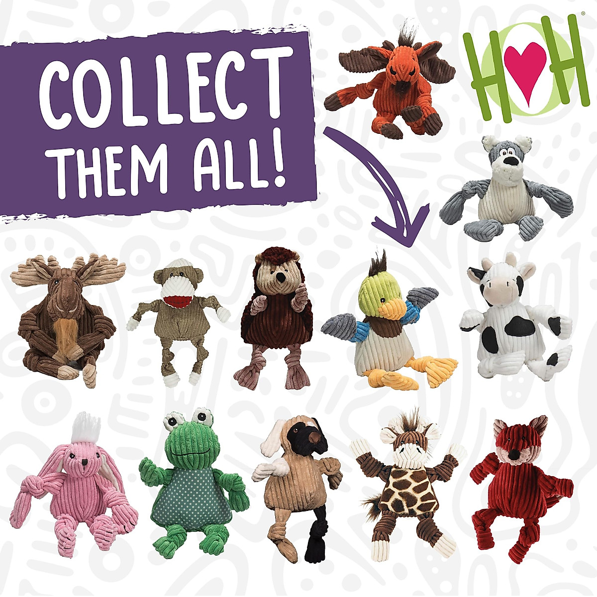 HuggleHounds Knottie Plush Dog Toy - Dog Stuffed Animal Toy, Puppy Toys, Squeaky Dog Toy for Small, Medium & Large Dogs, Durable Plush to Keep Them Busy - Dillie Duck, Large