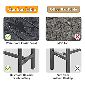 TMEE Outdoor Bar Table Patio High Pub Table 46”L Counter Height Table with Waterproof Top and Sturdy Metal Frame for Hot Tub/Poolside/Garden/Balcony/Hallway/Bistro, Rectangle, Black