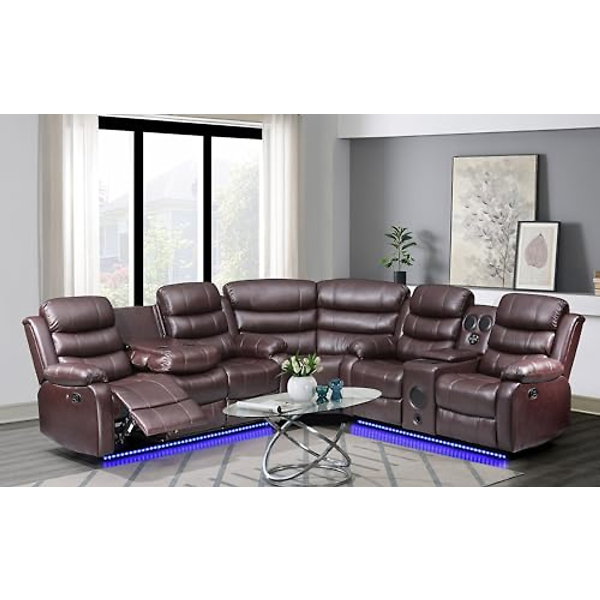 Kingway Inc Johnson Power Recliner Sectional Sofa, Brown