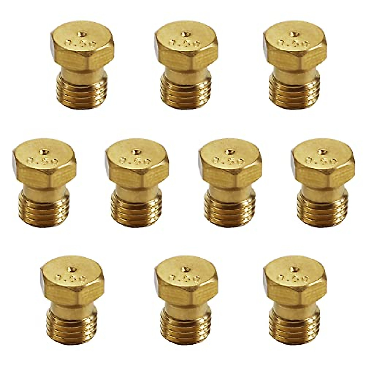Xastro Brass Jet Nozzles for Propane LPG Gas Pipe Water Heater DIY Burner Grill Propane Gas Orifice Conversion Kit M6 x 0.75mm/0.5mm (10Pcs)