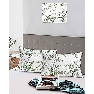 Edwiinsa Teal Summer Tropical Plants Pillow Covers King Standard Set of 2 20x36 Bed Pillow, Spring Green Leaves Plush Soft Comfort for Hair/Skin Cooling Pillowcases with Envelop Closure