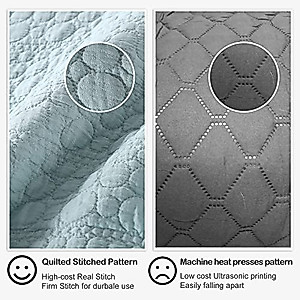 Quilt Set Queen Size Aqua Blue, Classic Geometric Spots Stitched Pattern, Stone-Washed Microfiber Chic Rustic Look, Ultra Soft Lightweight Quilted Bedspread for All Season, 3 Pieces