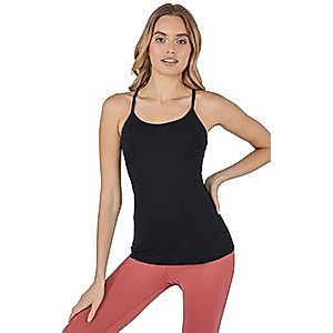 Yogalicious Ultra Soft Lightweight Camisole Tank Top with Built-in Support Bra - Black - Large