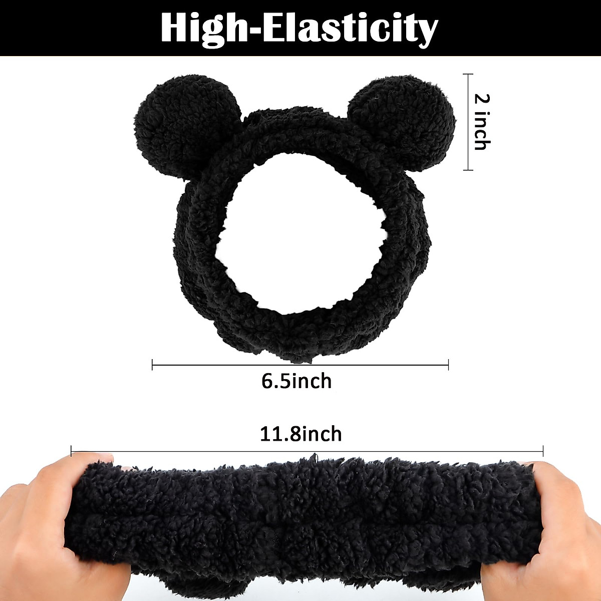 Ondder 2 Pcs Bear Ears Skincare Headbands - Black & White Spa Headbands for Makeup, Cosmetic, Spa & Party