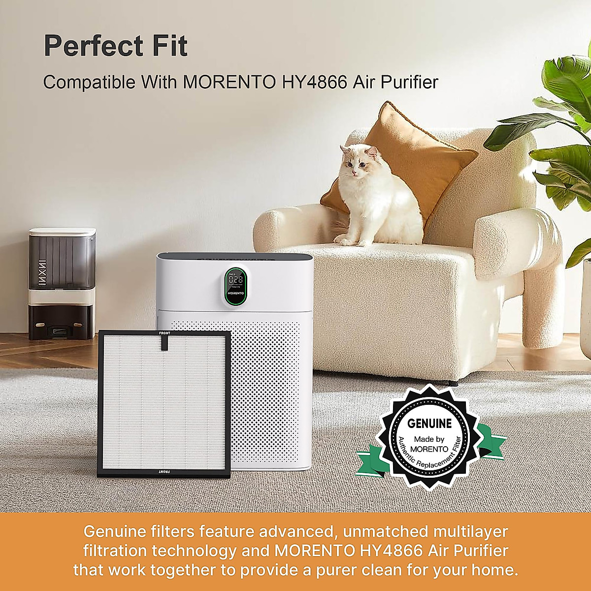 MORENTO Smart Air Purifier HY4866-WF Bundle with Original Version Replacement Filter 4 Pack