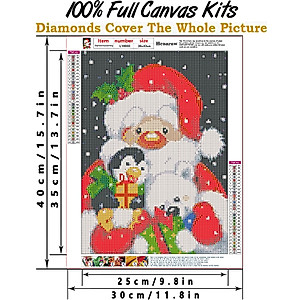 Christmas Diamond Art Painting Kits for Adults - 5D Round Full Drill Diamond Dots Paintings for Beginners, Paint with Diamonds Santa Claus Gem Art Painting Kits DIY Adult Crafts Kits 12x16inch