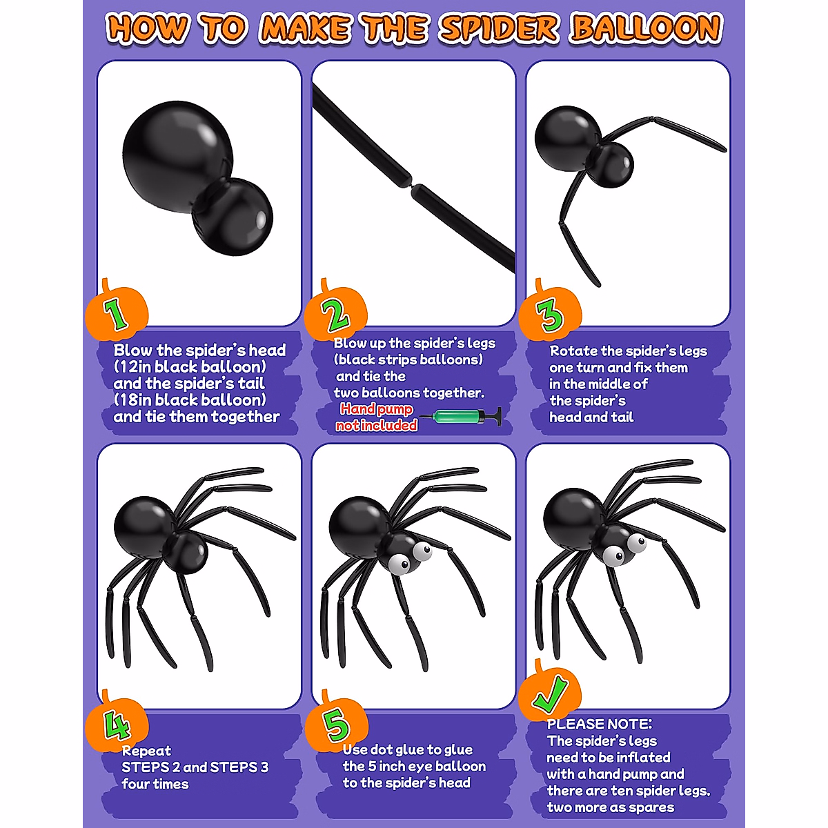 Gojmzo Halloween Balloon Garland Arch Kit, 5/10/12/18 Inch Confetti Purple Black and Orange Balloons with Spider Web, Halloween Decorations Indoor, Halloween Balloon for Party Decorations