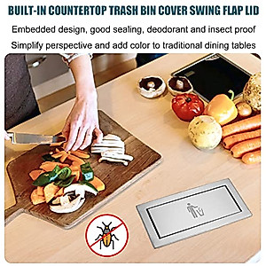 Countertop Flap Lid Built-in Stainless Steel Trash Grommet, Flexible Center Swing Flush Recessed Trash Can Lid, Polished Stainless Steel Grommets, Waste Chute Cover Recessed Counter Top Cover