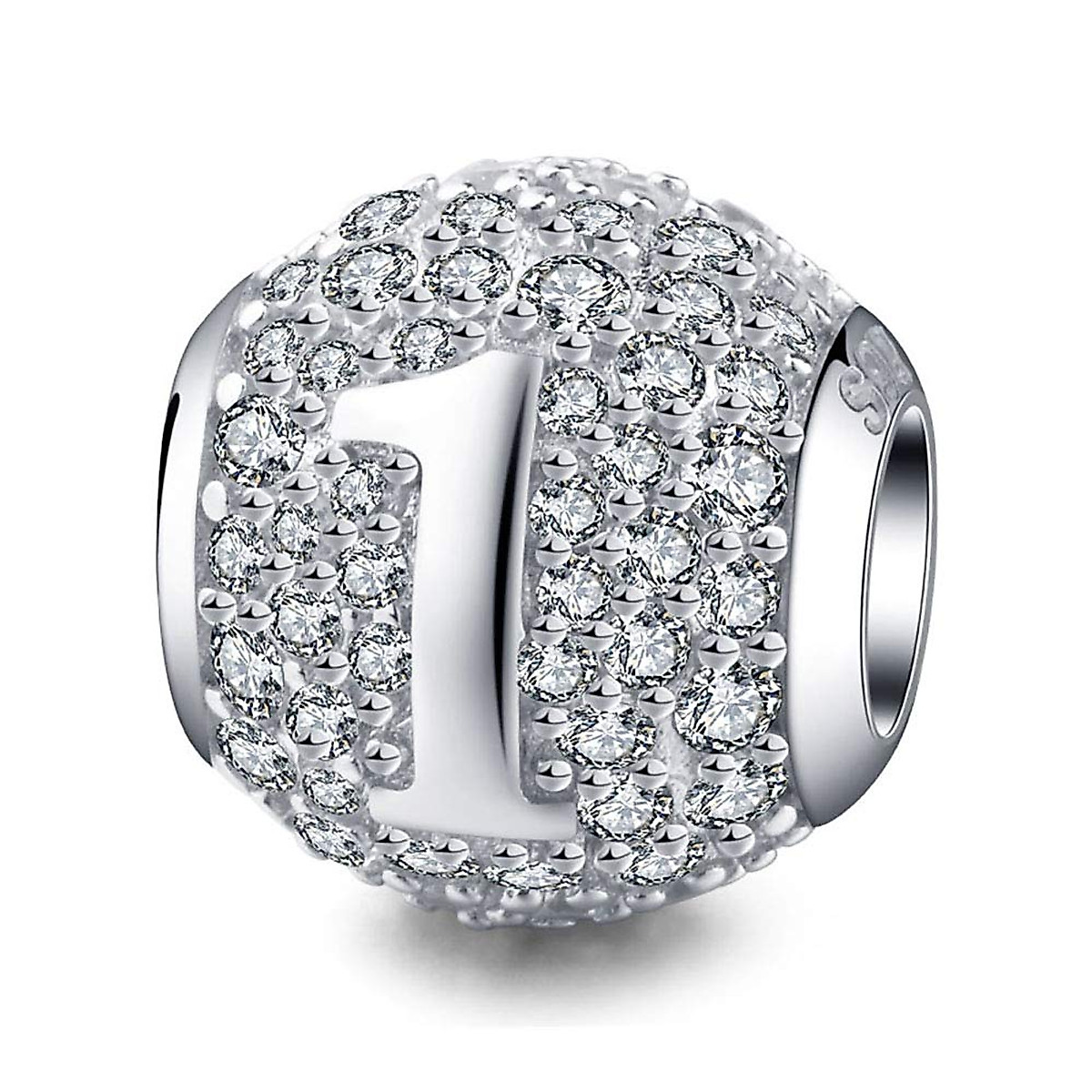 Sterling Silver Commemorative Number 1 Charm Bead fit Pandora 3mm Snake Bracelet for Women, 925 Number One Bead for Jewelry Making, Birthday Christmas Thanksgiving Day Gift Jewelry
