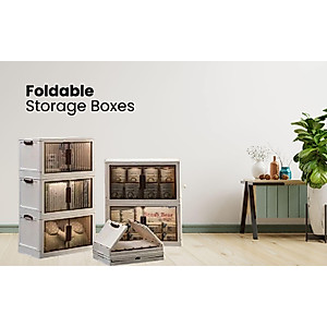 MONAS 31L Folding Strong bearing capacity Storage Bins with leads, Wheels and Collapsible plastic Storage bins for Homes, clothes and office, Stackable stable, 3 pack