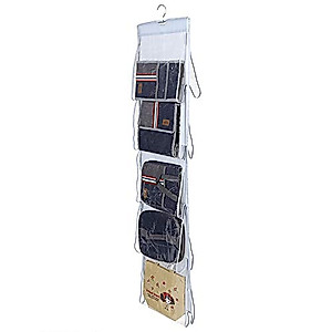 Hanging Handbag Organizer for Closet, Clear Hanging Purse Organizer Storage for Purses and Handbags with 10 Pocket for Bedroom(Light Grey)