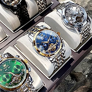 OLEVS Self Winding Blue Watches for Men Automatic Mechanical Tourbillon Stainless Steel Waterproof Luminous Luxury Dress Wrist Watches