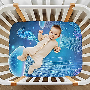 Blueangle Fitted Crib Sheet Glowing Jellyfish Baby Sheets for Standard Crib Toddler Mattress Cover, Soft Microfiber Breathable Mattress Cover for Boys and Girls（177）
