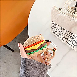 BONTOUJOUR AirPods Pro Case, Creative Fun Food Potato Chips Hamburger Shape Matte Surface TPU Silicone Cover Protective Skin for Apple AirPods Pro +Ring Lanyard -Hamburger