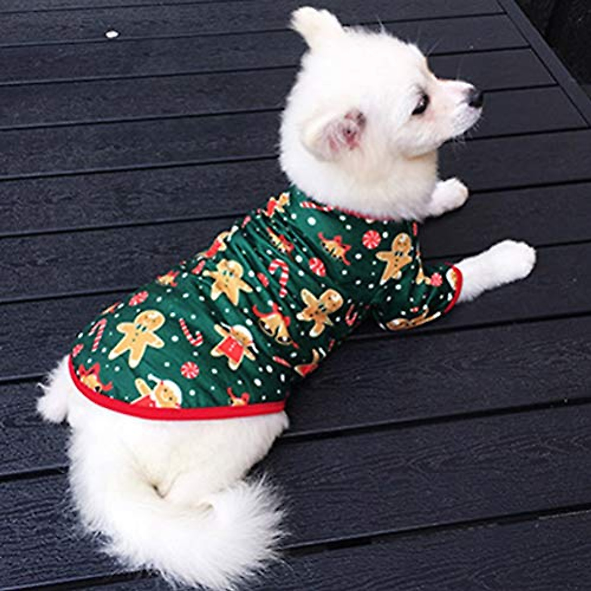 Gingerbread Man Pattern Pet Coat Dog Christmas Clothes Adorable Pet Party Outfit- Pet Party