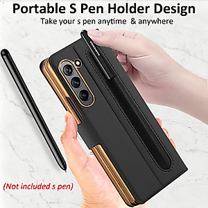 NINKI Compatible Samsung Galaxy Z Fold 5 Case with S Pen Holder & Screen Protector,Shockproof Luxury PU Leather+PC Protective Cover Stand Case for Samsung Z Fold 5 5g Phone Case with Kickstand Black