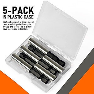 TEKPREM 1/4" Strong Magnetic Extension Bit Holder, 5 Pack Hex Shank Screwdriver Bit Driver Set with Portable Case for Holding Screwdriver Bits and Screws