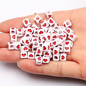 NHBT YU Mixed Red Heart Acrylic Beads Alphabet Square Cube Loose Spacer Beads for Jewelry Making DIY Handmade Bracelet Necklace 6 * 6mm T725 (Item Diameter : 100Pcs)