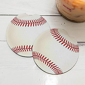 Baseball Car Coasters for drinks - Set of 2 | Perfect Car Accessories with absorbent coasters. Car Coaster measures 2.56 inches with rubber backing.
