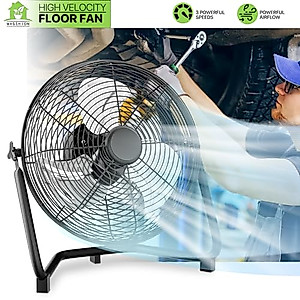 Magshion 16.5" High-Velocity Metal Floor Fan 1596 CFM 3-Speed Industrial Shop Fan for Garages, Basements and Gyms, Black