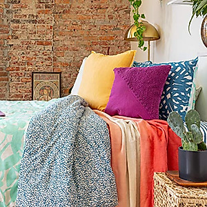 Refinery29 | Riley Collection | Premium Cotton Textured Throw Blanket, Modern Dip Dye Fringe Design for Luxury Home Décor (50 x 70, Coral)